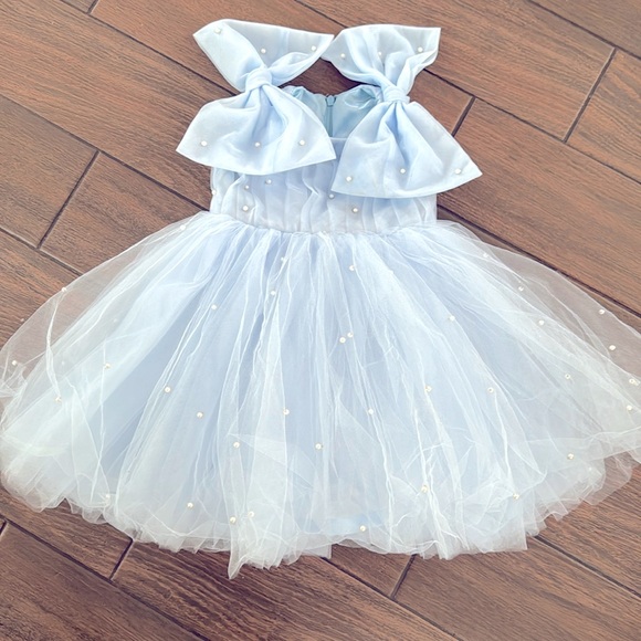 Dresses | Little Girl Baby Blue Tulle Bow Pearl Dress Size 4t Custom ...